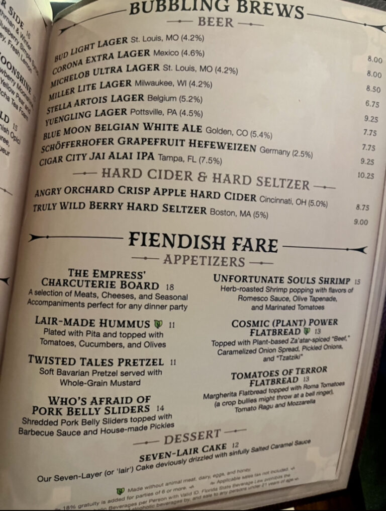 Top of the World Lounge Villains Lair Menu and Review - Lola Lambchops
