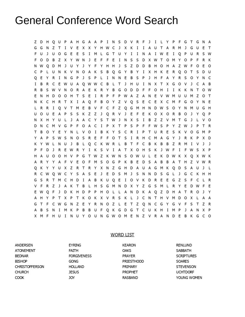 General Conference Wordsearch Printable - Lola Lambchops